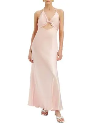 Bardot Isola Satin Halter Gown - Pink Petal