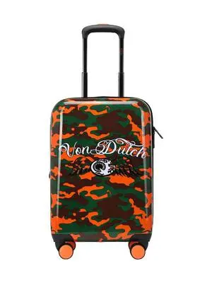 VON DUTCH Expandable Hardside Spinner Carry-on Suitcase - Orange Camo