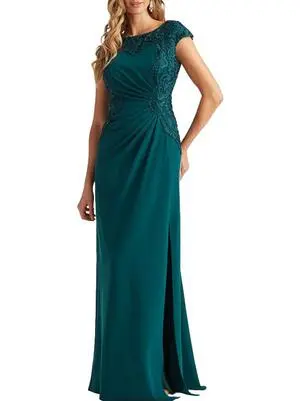 Tadashi Shoji Side Ribbon Gown - Tea Leaf
