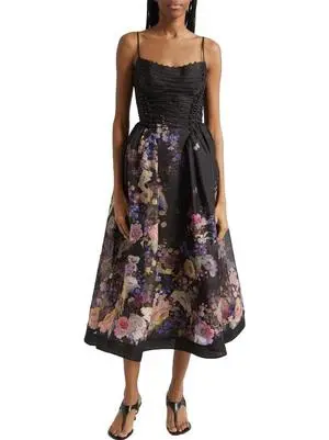 Zimmermann Kindred Spirit Luna Floral Beaded Picnic Dress - Black Multi Floral