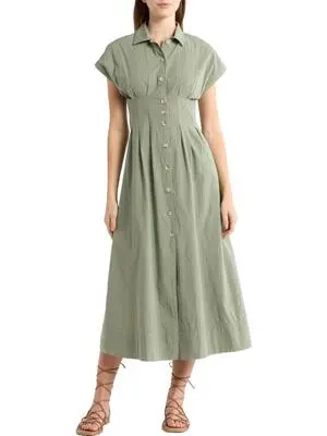 Marine Layer Arden Midi Shirt Dress - Olive/navy Stripe