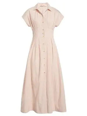 Marine Layer Arden Midi Shirtdress Rust/white Stripe