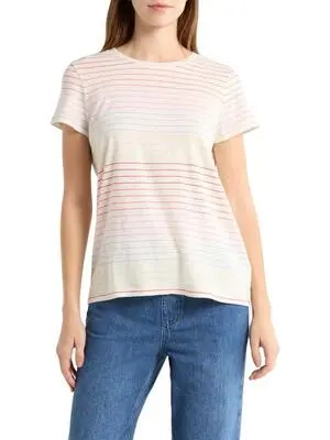 Marine Layer Stripe Cotton Blend T-shirt - Rainbow Stripe