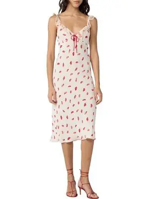 Diane Von Furstenberg Christina Lip Print Ruffle Sleeve Midi Dress - Bisous Bisous Cloud Ivory