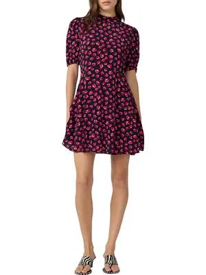 Diane Von Furstenberg Dolly Print Mock Neck Minidress - Hibiscus Dot Maritime