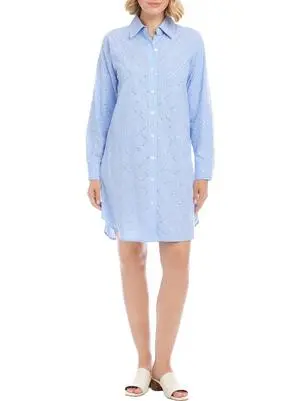 Karen Kane Embellished Long Sleeve Cotton Shirtdress - Blue