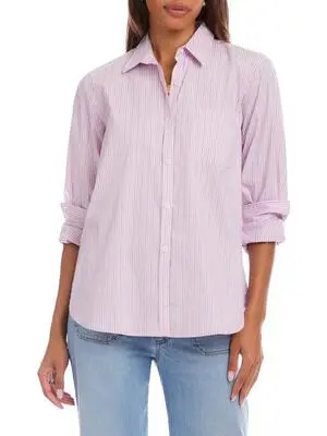 Karen Kane Stripe Cotton Blend Button-up Shirt - Pink