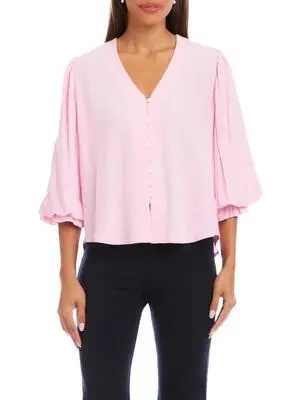 Karen Kane Linen-blend Button-up Top - Pink