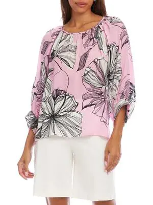 Karen Kane Floral Blouson Sleeve Top - Pink Print