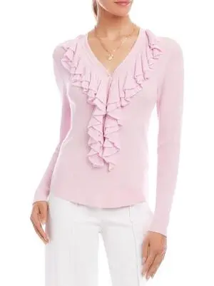Karen Kane Ruffle V-neck Sweater - Pink