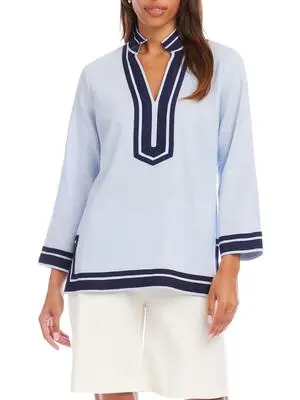 Karen Kane Linen Blend Tunic - Pale Blue/navy
