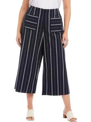 Karen Kane Striped Wide Leg Crop Pants - Navy