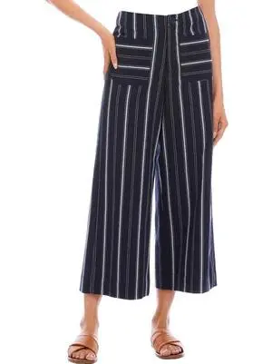 Karen Kane Striped Wide Leg Crop Pants - Blue