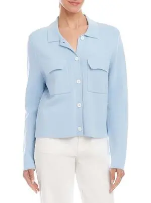 Karen Kane Collared Sweater Jacket - Blue