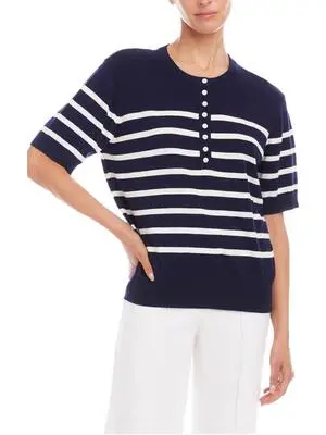 Karen Kane Striped Henley Sweater - Now