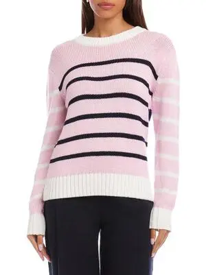 Karen Kane Striped Crewneck Sweater - Pink Multi