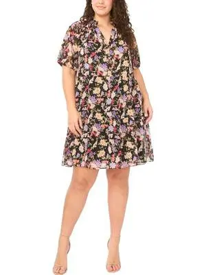 CECE DUPRAZ Floral Babydoll Dress - Rich Black