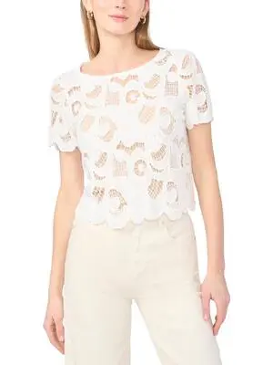 Vince Camuto Short Sleeve Lace Top - Ultra White