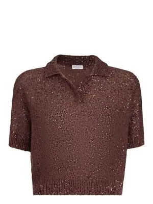 Brunello Cucinelli Sequin Collared Top - Red