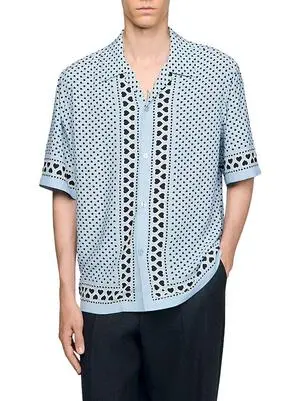 Sandro Heart Motif Loose Fit Button Down Shirt - Sky Blue