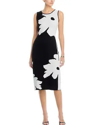 T Tahari Jacquard Graphic Floral Sweater Dress - Black/ White