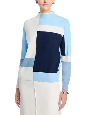 T Tahari Mock Neck Colorblock Sweater - Blue Lace Colorblock