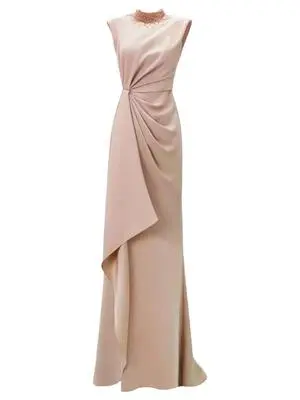 GEMY MAALOUF Embellished-collar Maxi Dress - Neutrals