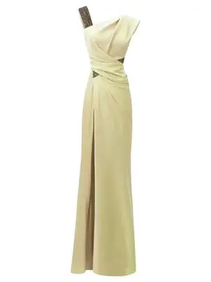 GEMY MAALOUF Embellished Asymmetrical Maxi Dress - Neutrals