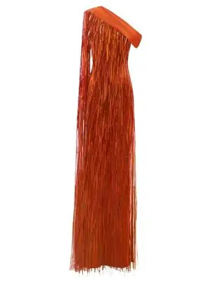 GEMY MAALOUF One-shoulder Fringed Maxi Dress - Orange
