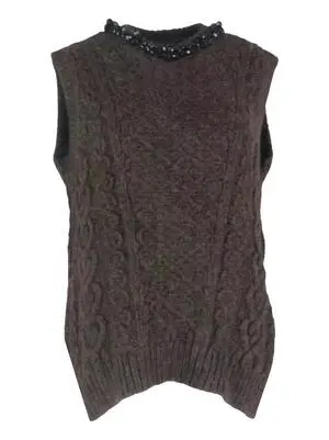 Simone Rocha Bead-embellished Cable-knit Vest - Brown