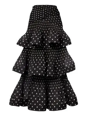 Zimmermann Polka-dot Tiered Midi Skirt - Black