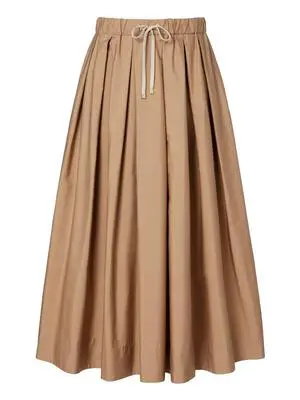 Max Mara Pineta Pleated Cotton Poplin Midi Skirt - Beige