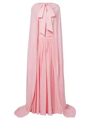 LA FUORI Petal Draped Caped Gown - Pink