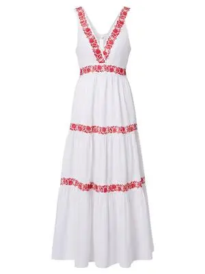 Heidi Klein Petalia Embroidered Cotton Maxi Dress - White