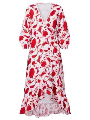 Heidi Klein Evia Floral Linen Wrap Dress - White