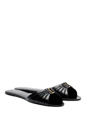 Saint Laurent Cassandre Leather Slides Black