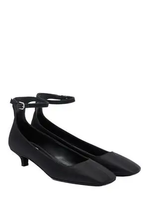 TOTEME Satin Square Toe Pumps With Buckle-fastening Ankle Strap - Black