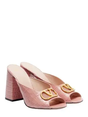 Valentino Garavani Vlogo Croc-effect Leather Mules - Pink