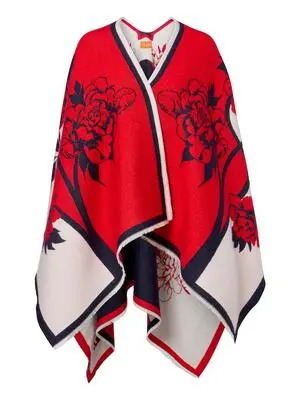 La DoubleJ Soul Floral Wool And Silk Poncho - Red