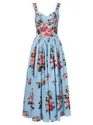 Dolce & Gabbana Floral Cotton Bustier Midi Dress - Blue