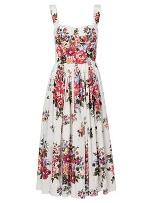 Dolce & Gabbana Floral Cotton Bustier Dress - White