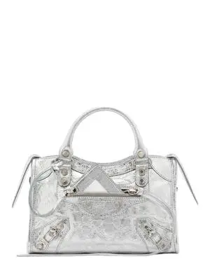 Balenciaga Le City Small Metallic Leather Tote Bag - Silver