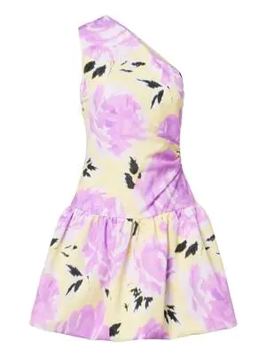 PATOU Floral Gathered One-shoulder Faille Minidress - Multicoloured
