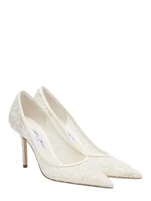 JIMMY CHOO Love Embroidered Tulle Pumps - White