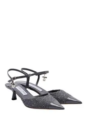 JIMMY CHOO Aren Tweed And Leather Slingback Pumps - Grey