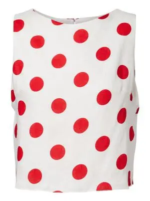 CALA DE LA CRUZ Avelino Polka-dot Linen Crop Top - White