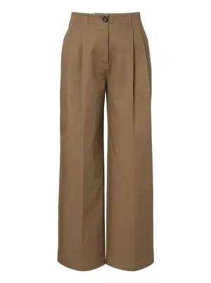 TOTEME Pleated Wide-leg Cotton Pants - Brown