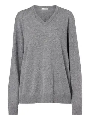 THE ROW Nian Cashmere V-neck Top - Grey