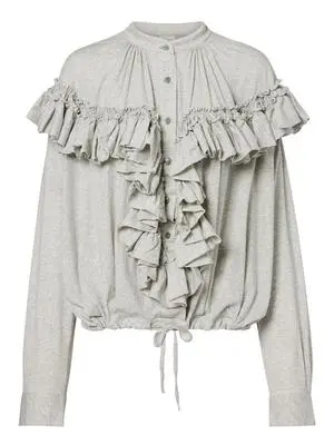 Dries Van Noten Ruffled Cotton Jersey Blouse Grey