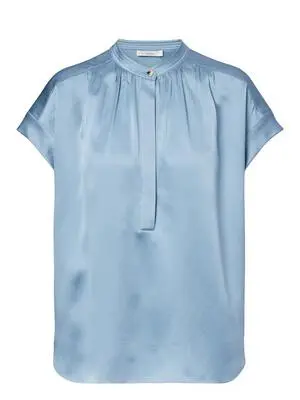 Vince Gathered Silk Satin Blouse - Blue
